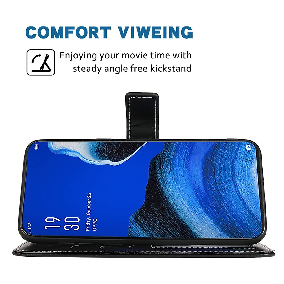 FDCWTSH Compatible with Oppo Reno 2Z Wallet Case Wrist Strap Lanyard and Leather Flip Card Holder Stand Cell Accessories Phone Cover for Oppo Reno2 Z/Reno2 F CPH1945 CPH1951 Women Men Black