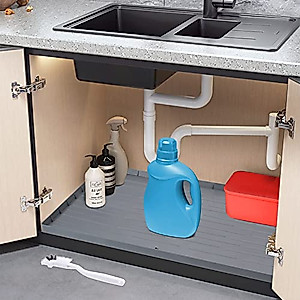 Under Sink Mats for Kitchen Waterproof | Under Sink Cabinet Mats and Protectors, 34" x 22" Silicone Under Sink Drip Tray ,Cabinet Mat Liner Protector for Kitchen Bathroom
