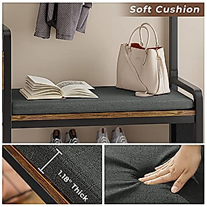 Itaar Hall Tree, Entryway Bench, Coat Rack Shoe Bench, Shoe Storage and Storage Drawer, Soft Cushion and Hanging Rod for Living Room, Bedroom, Rustic Brown