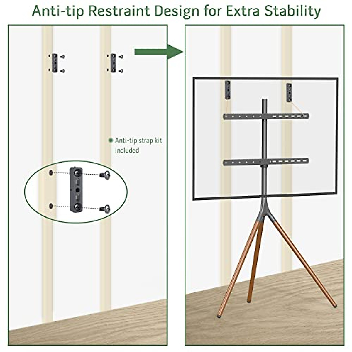 UPGRAVITY Easel TV Stand with Tripod Base for 45-65 inch LED LCD OLED Flat Screens, Height Adjustable TV Floor Stand w/Cable Ties, 180°Swivel Portable TV Mount Stand for Bedroom, Living Room, Studio