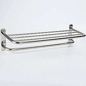 Towel Rack Bathroom Shelves, 2 Tier Punch Free Towel Shelf Wall Mounted Multifunction Towel Holder Stainless Steel Rack Towel Bars Towel Holder Bathroom Hardware/Silver