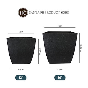 The HC Companies 12 Inch Santa Fe Square Self Watering Planter - Decorative Lightweight Plant Pot with Drainage Hole for Indoor Outdoor Use, Black Sand