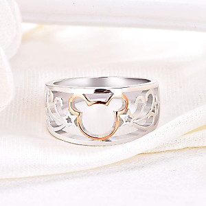 JO WISDOM 925 Sterling Silver and Yellow Gold Plated Mouse Ring Size6（rose gold)