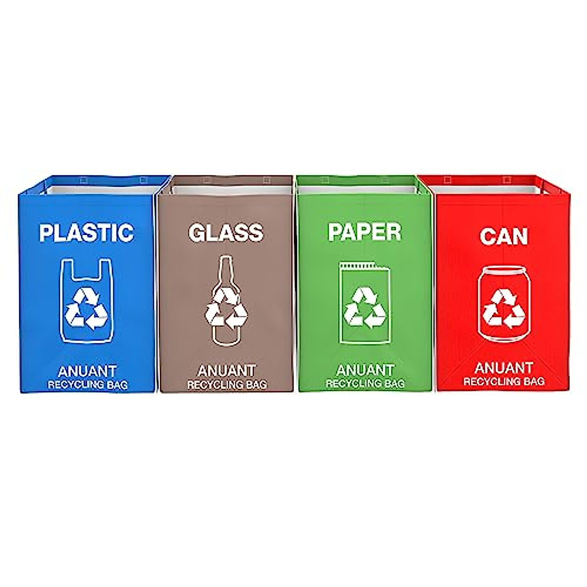ANUANT Separate Recycling Waste Bin Bags for Kitchen Office in Home - Recycle Garbage Trash Sorting Bins Organizer Waterproof Baskets Compartment Container Big Size 4 Bags Set