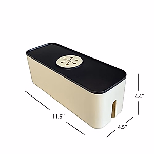 BUYSK Cable Management Box, Cord Organizer Box for Power Strip to Hide Cables on Desk or Floor, Made of Safe ABS Material Wires Keeper Holder (Off White)