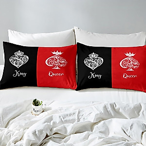 Couple Wedding Bedding Set Best Gifts for Husband and Wife,Red Black King and Queen Comforter Cover,Wedding Anniversary Duvet Cover Valentines Day Gifts,Engagement Newlyweds Gifts for His and Hers