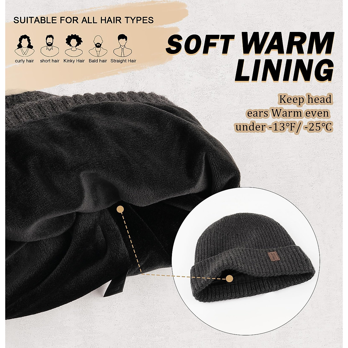 Wmcaps Warm Beanie Hats for Men Women, Fleece Lined Beanie Warm Winter Caps Unisex Fashion Knit Cuffed Cap (Slate Gray)