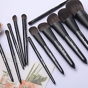 EVRCHGIEA Makeup Brush Sets, 12 PCS Wood Handle Soft Synthetic Fiber Hair Makeup Set,Premium Synthetic Foundation Blending Blush Concealer Eye Shadow Makeup Brush Set (black 12pcs)