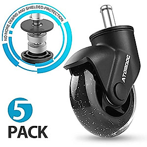 ATOMDOC Office Chair Caster Wheels, 3" Newly Lightweight Caster Wheels & Revolutionary Swivel Vertical Axle, Safe Protection for All Floors Including Hardwood, Set of 5
