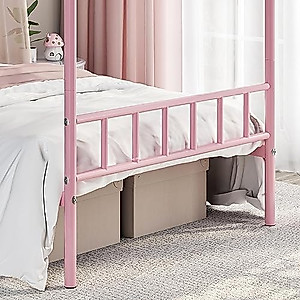 Yaheetech Twin Canopy Bed Frames Metal Platform Bed Frame Four-Poster Canopied Bed Mattress Foundation with Headboard and Footboard Sturdy Slatted Structure Easy Assembly No Box Spring Needed Pink
