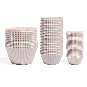 The Silicone Kitchen Reusable Silicone Baking Cups - Designer White Bundle, Non-Toxic, BPA Free, Dishwasher Safe (24 Regular, 12 Jumbo, 24 Mini))