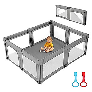 Baby Playpen,79"x59" Foldable Baby Playard for Babies and Toddlers, Large Baby Play Pen with Zipper Door,Foldable Design for Indoor & Outdoor Baby Play Yard Center,Baby Fence Play Area(C.Grey)