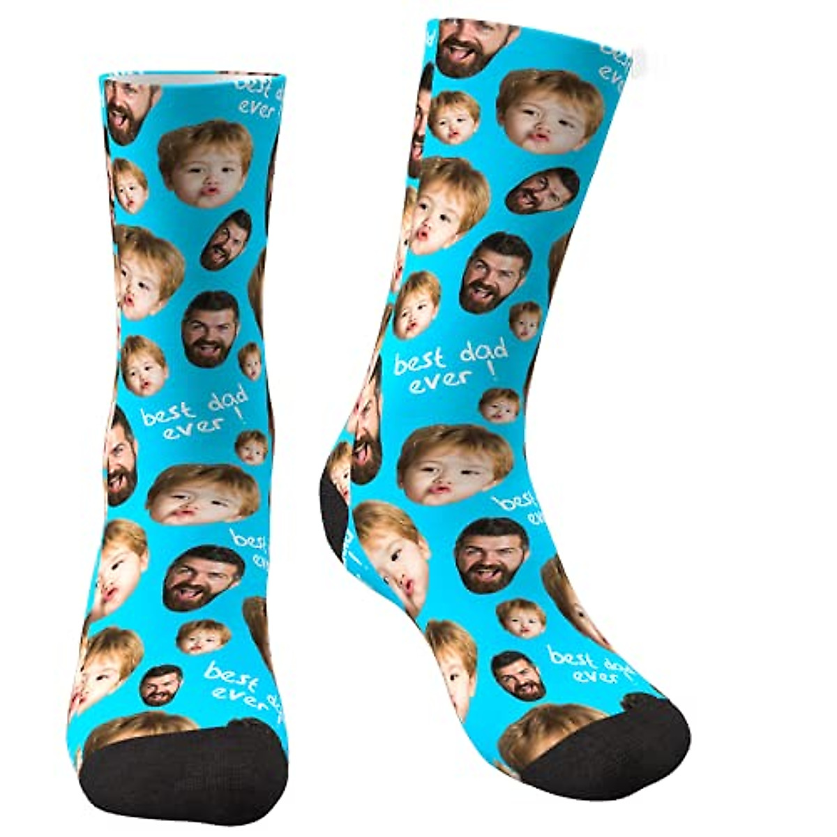 OMG SOCKS Custom Face Socks Multiple Faces, Your Photo Picture on Socks for Men Women Dad Father's Day Birthday Smoky Blue