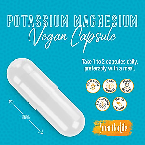 SMART FOR LIFE Potassium Magnesium Supplement – High Absorption Magnesium Complex – 90 Vegan Capsules - Magnesium and Potassium Supplement for Vascular Health, Magnesium for Leg Cramps and Sleep 90 ct