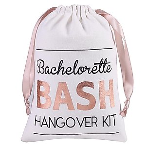 Cytdkve Rose Gold Foiled Bachelorette Hangover Kit Drawstring Bags, Wedding Party Favor Bags for Bridesmaid Gifts (10 Pieces, White, 5 x 7 Inch)
