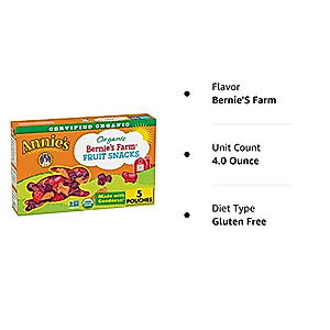 Annie's Gluten Free Organic Bernie's Farm Fruit Snacks, 4 Oz, 5 Ct