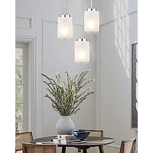 Youroke 2-Pack Pendant Light Fixtures, Indoor Brushed Nickel Kitchen Island Hanging Lights Adjustable Vintage Lamp, Mini Pendant Lights with Linen Glass Shade for Living Room Bedroom Hallway