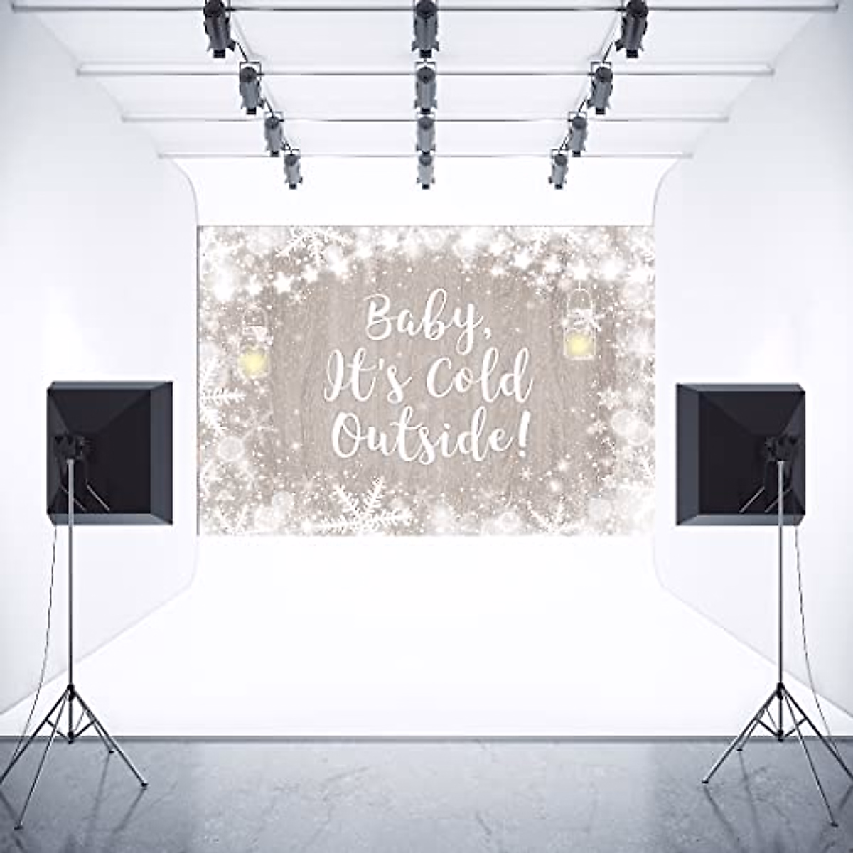 Aperturee It's Cold Outside Baby Shower Backdrop 7x5ft Winter Wonderland Christmas Xmas Rustic Wood Floor Festival Snowfall Snowflake Photography Background Party Decorations Banner Photo Booth