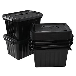 Buyitt 6 Packs Black Storage Bins with Lids, 6 QT Plastic Storage Containers
