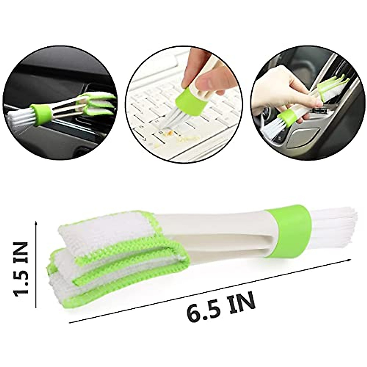 CHEYIXUAN Double Ended Mini Dust Blind Cleaner Car Vent Brush Window Blind Brush Hand Held Magic Brush Blind Duster for House Car Office White and Green, 17cm 4.5cm 2.5cm