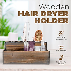 Besti Wooden Hair Dryer Holder – Hair Tools and Styling Supplies Organizer and Storage for Vanity and Bathroom - Natural Elegant Design - Multi-Functional Caddy for Accessories, Makeup, Toiletries