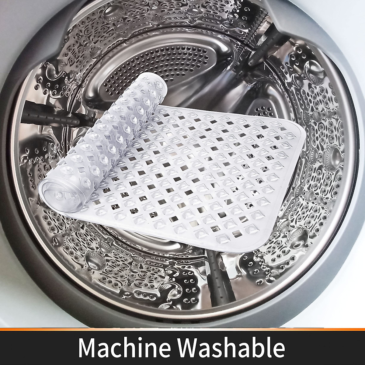 Yimobra Original Bath Tub and Shower Mat 27.5 X 15.5 Inches, Non-Slip with Drain Holes, Suction Cups, Machine Washable, Phthalate Free, No Latex, No BPA, Clear