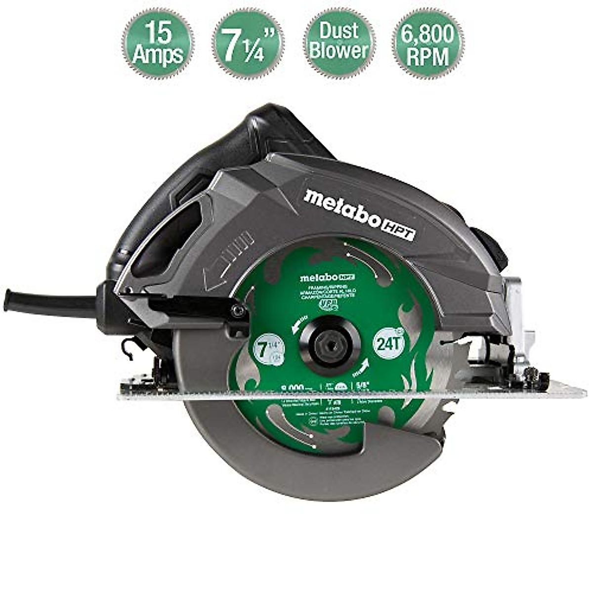 Metabo HPT Circular Saw Kit | RIPMAX | 7 1/4-Inch Blade | 6,800 RPM | Dust Blower Function | 5-Year Warranty | C7UR