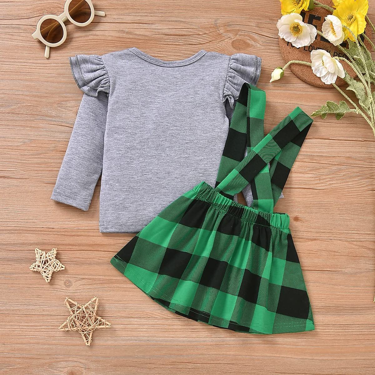 Toddler Baby Girls St Patrick's Day Outfits Suspender Skirt Shamrock Clover Dresses (Green, 3T)