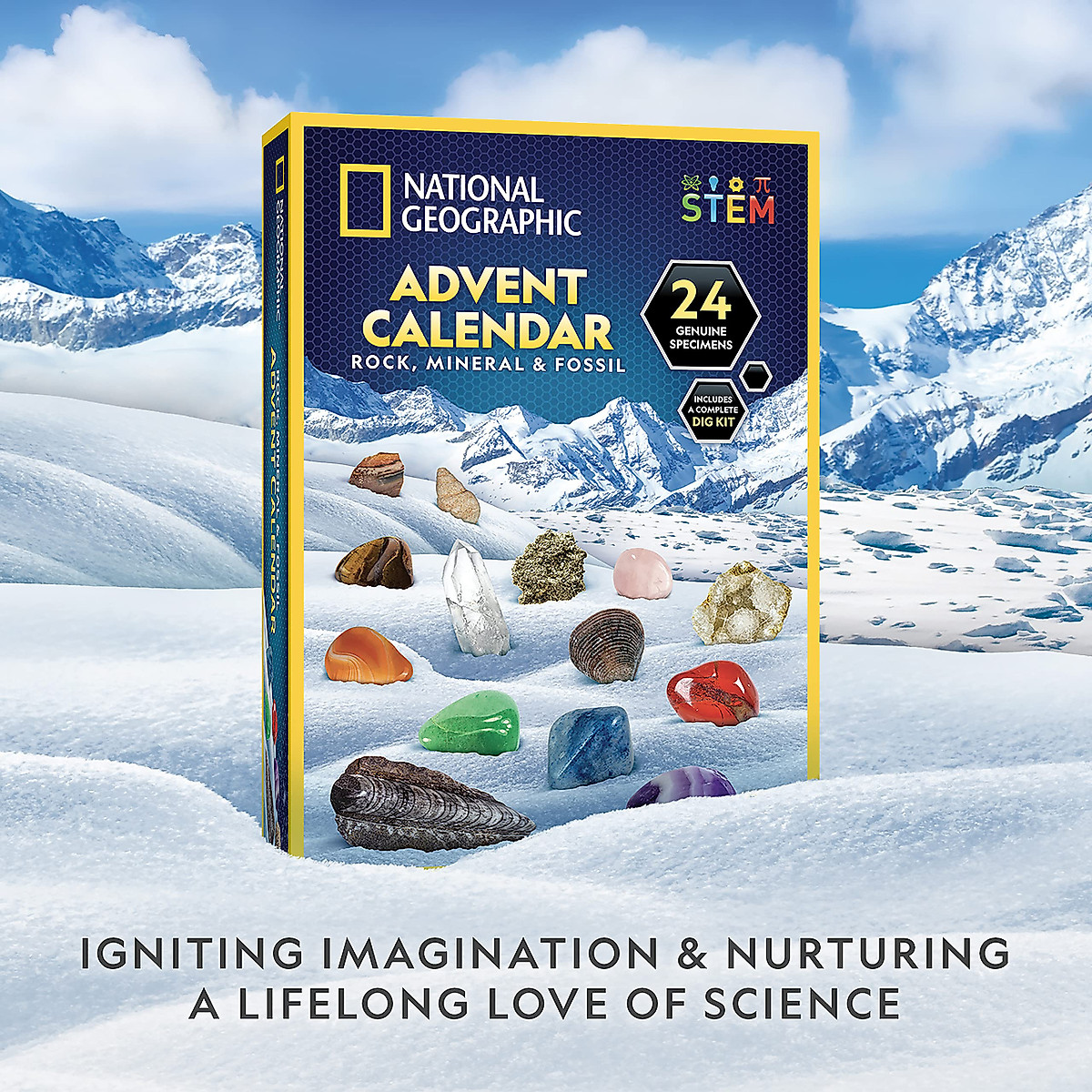 NATIONAL GEOGRAPHIC Rock Collection Advent Calendar 2024 - Advent Calendar for Kids with 24 Gemstones, Minerals & Fossils for Kids, Complete Gem & Fossil Collection Christmas Countdown Calendar