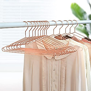 Gold Metal Clothes Hangers 15 Pack,16.5'' Heavy Duty Rose Gold Hangers for Coat, Suit, Bridesmaid Hangers for Wedding, Wire Metal Hangers (Rose Gold, 15)