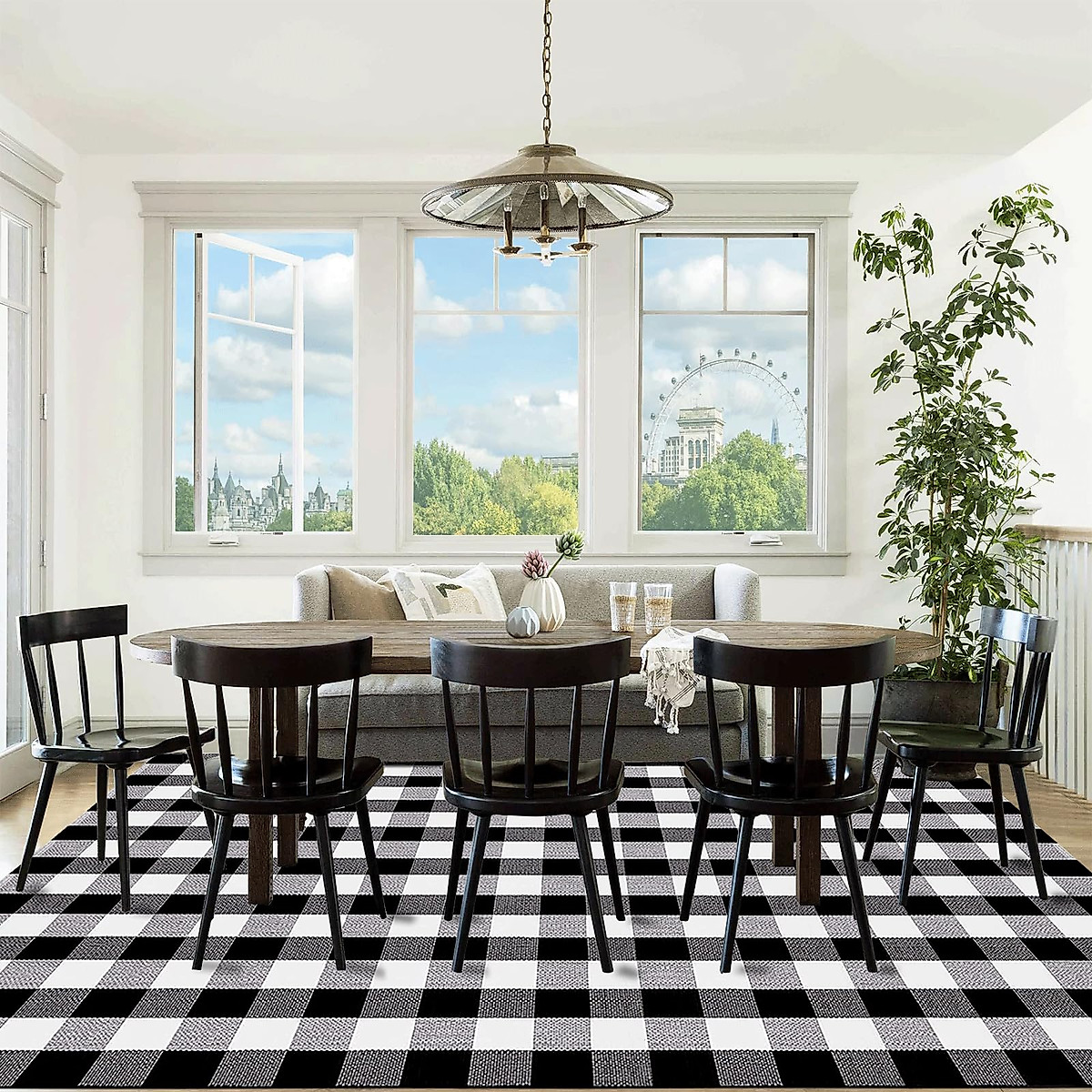 HOYIJA Black and White Checkered Area Rug 5.5' x 7.5' Buffalo Plaid Rug, Cotton Woven Washable Check Rug for Indoor and Outdoor, Dining Room, Bedroom, Living Room, Kitchen, (Black & White)