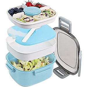 Bugucat Bento Box 54 Oz, Lunch Box with 3 Compartments and Cutlery, Reusable Lunch Containers with Ice Pack, Adults Food Storage Containers for Work Picnic, Dishwasher-safe, BPA-Free