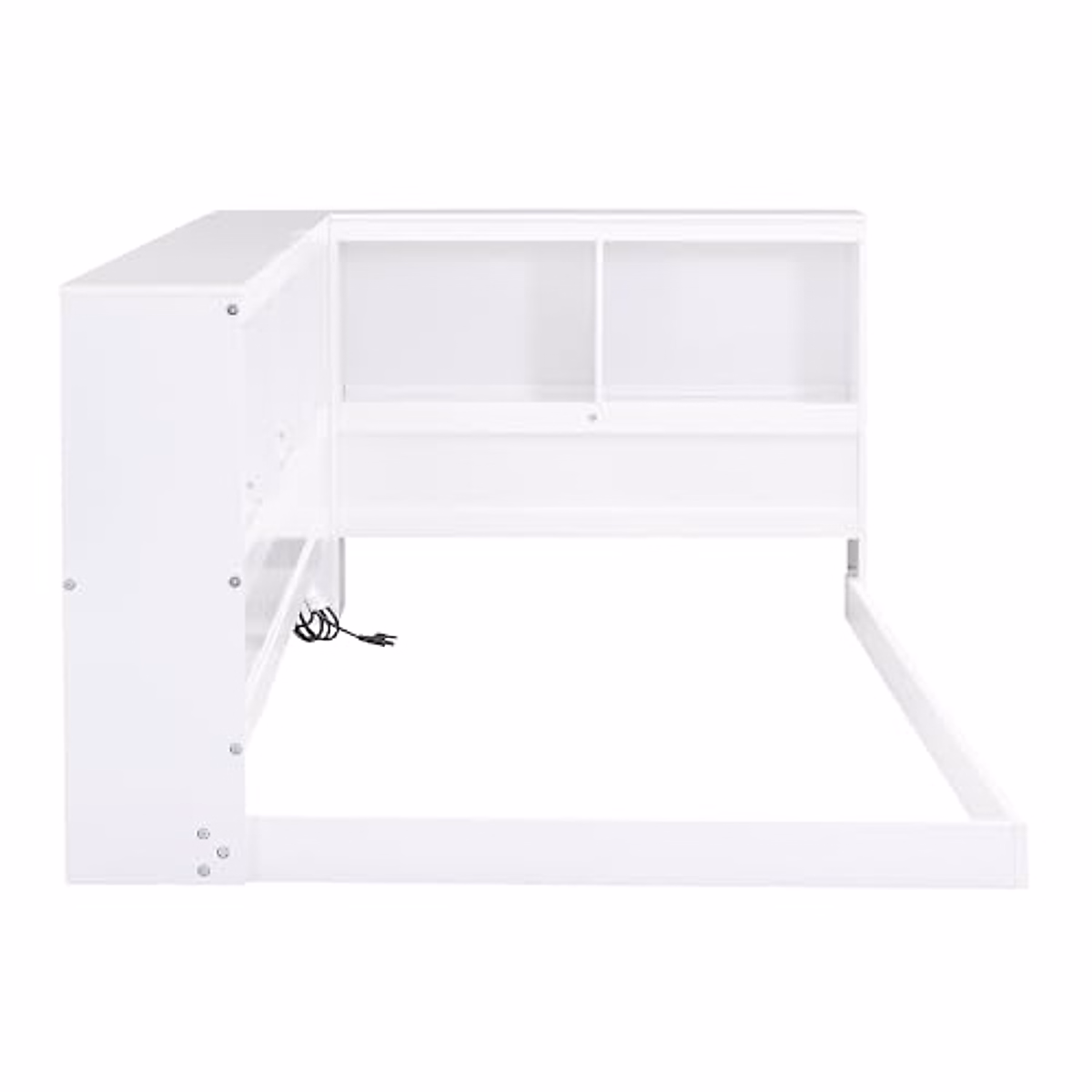 DEYOBED Wooden Twin Size Daybed with Storage Cabinets and USB Ports, Twin Platform Bed with L-Shaped Bookcases, Low Floor Bed Daybed for Kids Teens Bedroom, White
