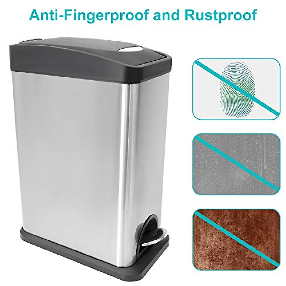 CTETC Slim Small Trash Can with Lid Soft Close and Removable Inner Wastebasket, Rectangular Narrow Stainless Steel Trash Can for Bathroom Bedroom Office, Anti-Fingerprint Brushed Finish, 2.1Gal/8L