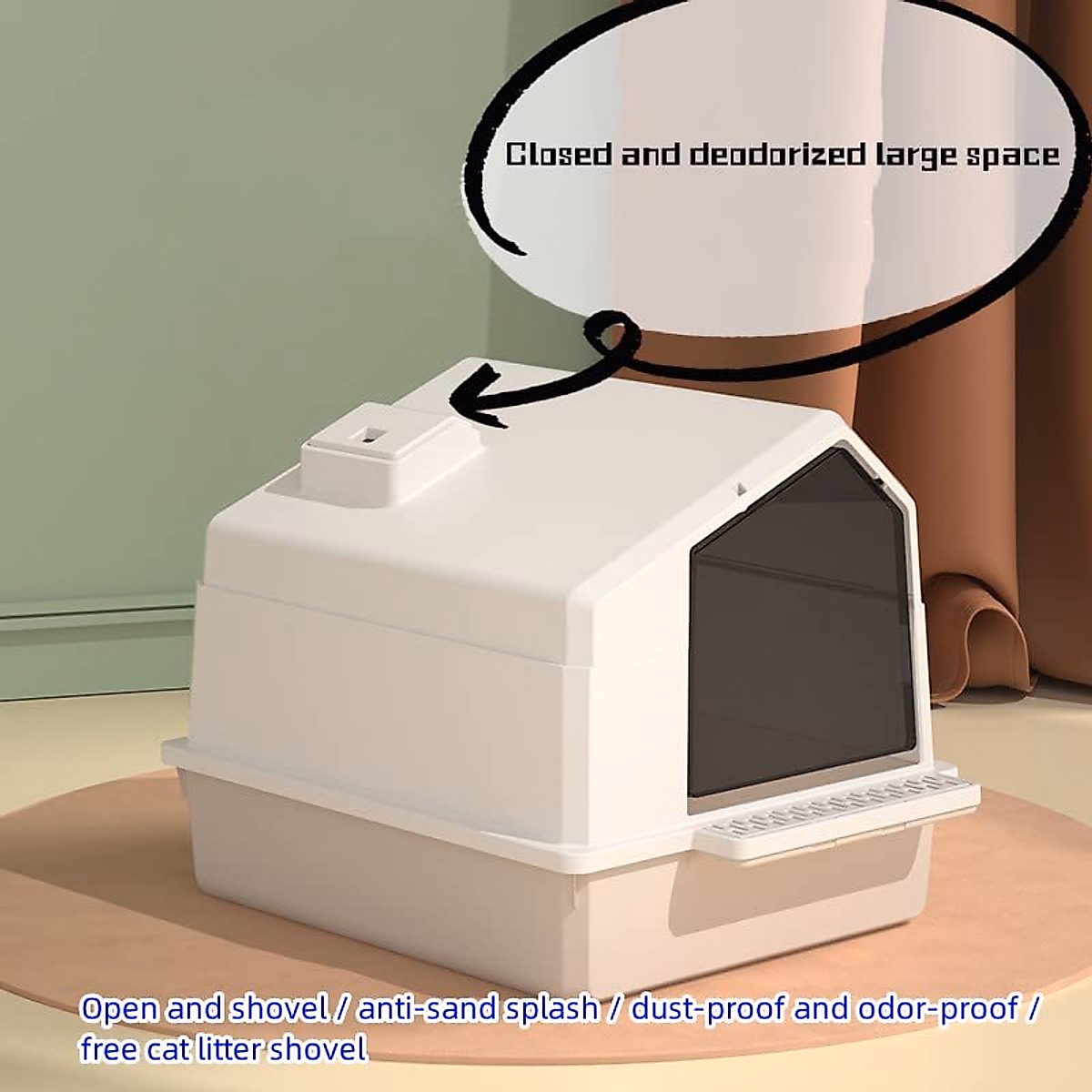 Cat Litter Box Large Foldable Anti-Splash with Door Wooden House Fully Enclosed cat Litter Box pet Supplies cat Litter bo (Matcha Color)