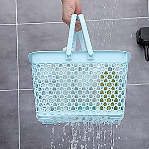 Anyoifax 2 Pack Portable Shower Caddy Tote, Plastic Storage Basket with Handle Bath Organizer Bin for Bathroom, Pantry, Kitchen, College Dorm, Set of 2, Blue & Pink