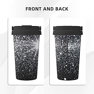 Insulated Coffee Mug Shiny Silver Glitter 17oz Double Wall Vacuum Stainless Steel Tumbler With Leak-Proof Lid And Handle, Cute Travel Thermos Mug For Cold Hot Drinks