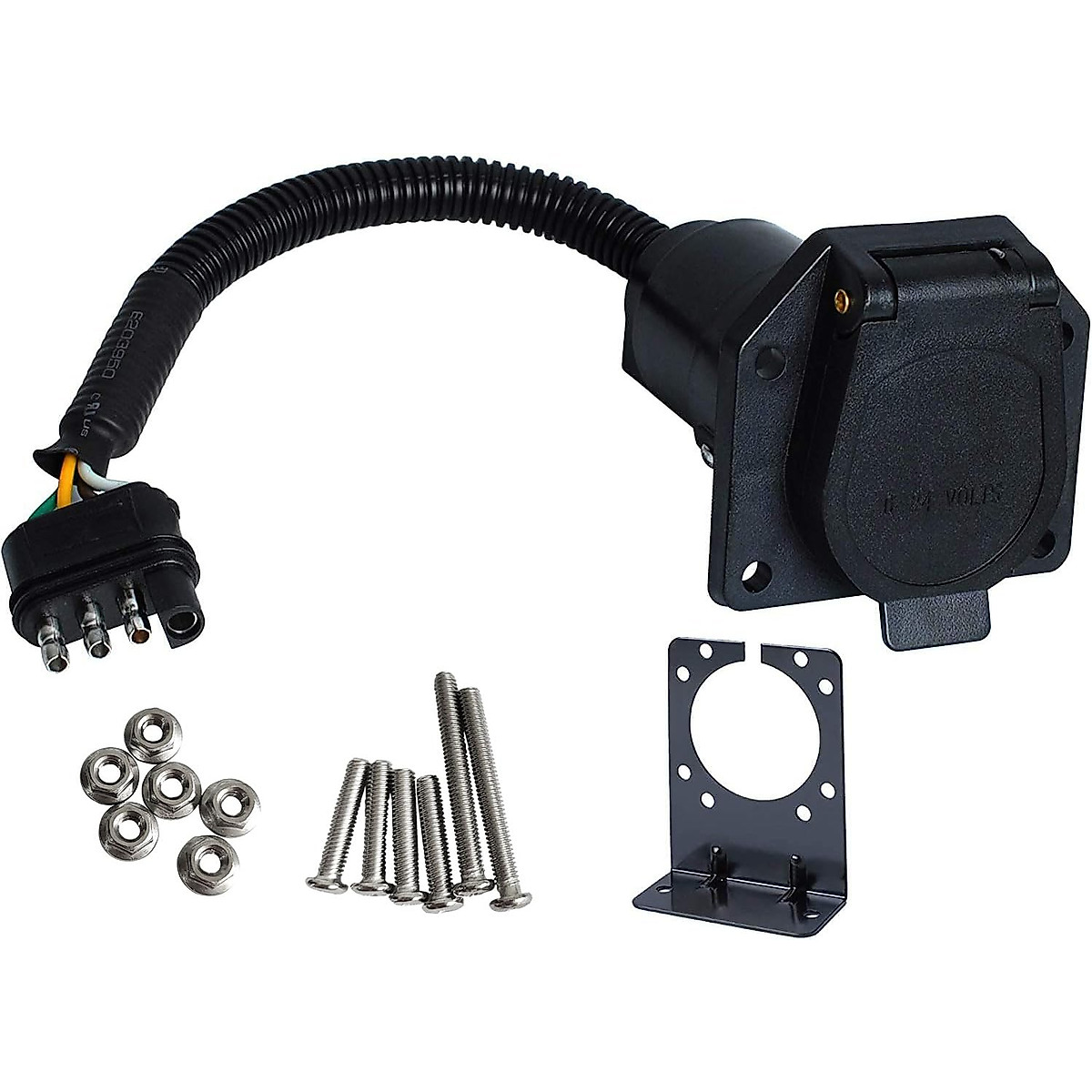 4 Flat to 7 Blade Trailer Light Adapter, Wiring Reverse Plug Connector with Mounting Bracket for Car Truck RV Side to Trailer Side Towing Solutions, RV 7 Pin to 4 Pin Trailer Adapter