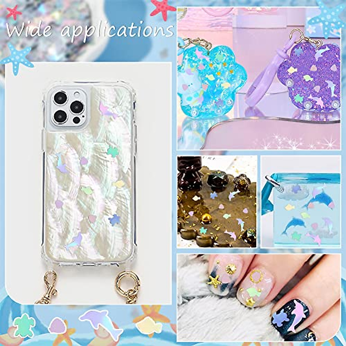 OLYCRAFT 48g 4 Styles Ocean Theme Nail Sequins Nail Art Glitter Sequin Dolphin Fish Resin Epoxy Fillters Art Craft Paint Glitters for DIY Crafting Nail Art Phone Case Manicure Decorations