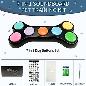 Dog Buttons for Communication with Sticker,7 in 1 Voice Recording Button,Dog Talking Buttons,Pet Buttons,Dog Training & Behavior Aids,Train Your Dog to Voice What They Want