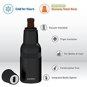 Asobu Frosty Beer 2.0 Fully Insulated Stainless Steel 12 Ounce Beer Bottle and Can Cooler with Beer Bottle Opener (Midnight Black)