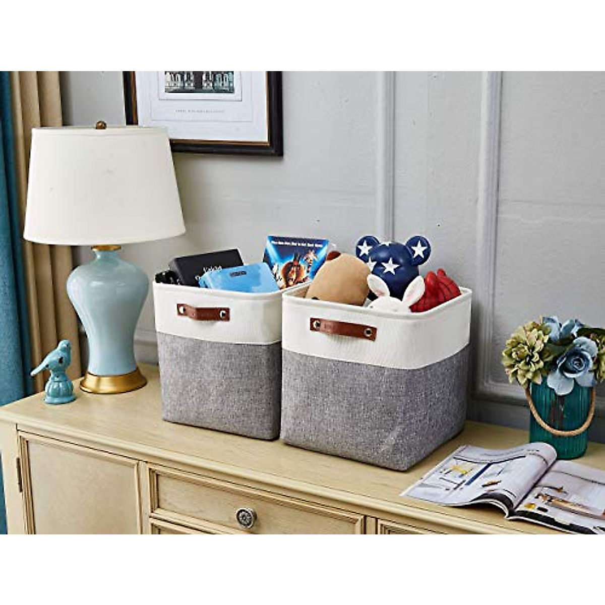 DECOMOMO Foldable Storage Bin Extra Large [3-Pack] & 11"Cube [4-pack] W/Handles for Organizing Shelf Nursery Home Closet & Office
