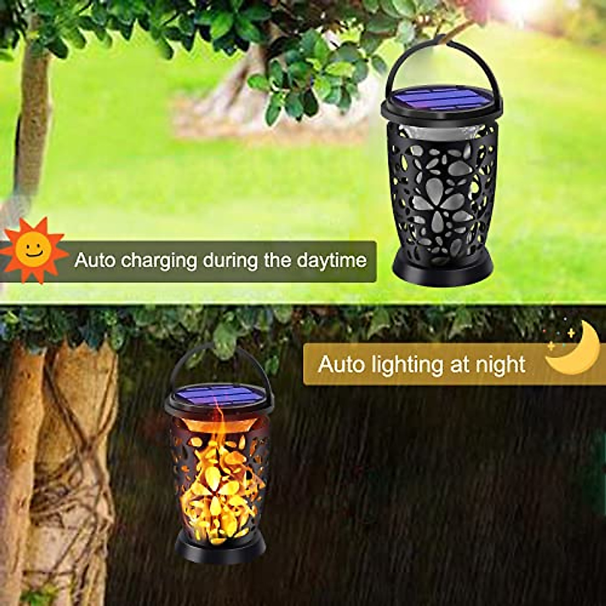 Ambaret Solar Lantern Dancing Outdoor Lights Garden Hanging Lantern, Flame Decorative Lighting ,Solar Powered Waterproof Flame Candle Mission Lights for Table,Outdoor, Party, Patio,Trees, 1 Pack