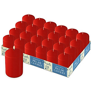 HYOOLA Red Pillar Candles 2x3 Inch - 24 Pack Unscented Bulk Pillar Candles - European Made