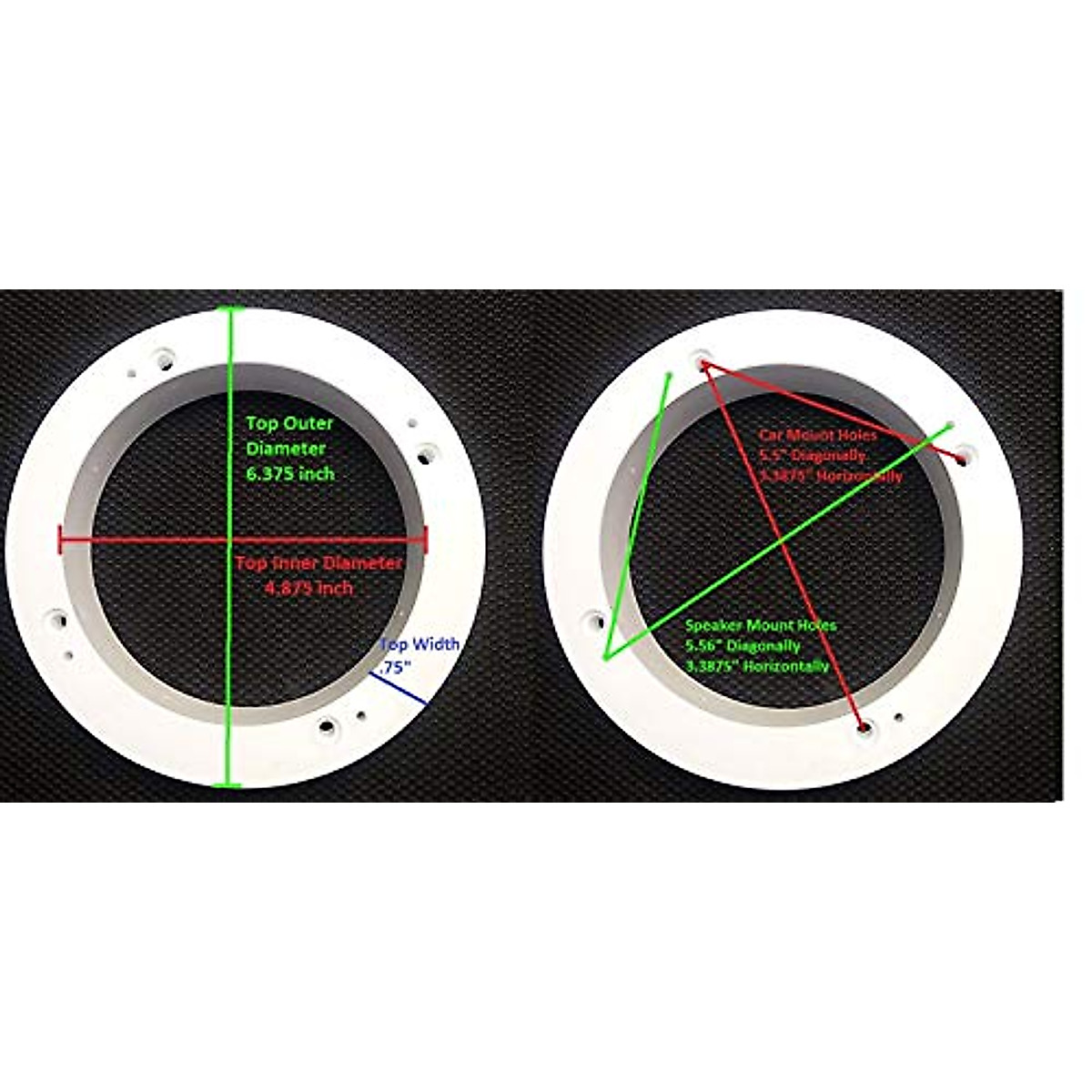 2 Pack Black Plastic 1" Depth Ring Adapter Spacer for 5.25"- 6" Car Speaker USA