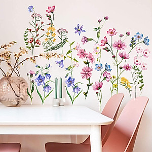 Spring Garden Flower Wall Decals, DILIBRA Bright Spring Floral Wall Sticker, Removable Peel and Stick DIY Art Vinyl Wallpaper for Baby Nursery Girls Bedroom Classroom Wall Decor (flower1)