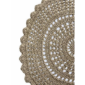 THE BEER VALLEY Jute Crochet Hand Woven Rug, 3' Round - Natural, Anti Slip Handmade Scalloped Small Accent Rugs for Patio, Kitchen Boho Décor - 3 Feet Round