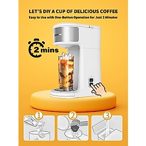 Hrelec 2 in 1 K Cup Coffee Maker, Iced Single Serve Coffee Maker for Capsule and Ground Coffee, Pod Coffee Maker One Cup Small Coffee Machine with Self-Cleaning Function, 8-14 oz Brew Size