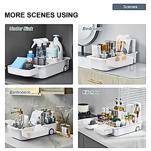 Under Sink Caddy Organizer with Pull Out Fridge Storage Bins Basket for Kitchen Bathroom and Cabinet (8" Wide, White)