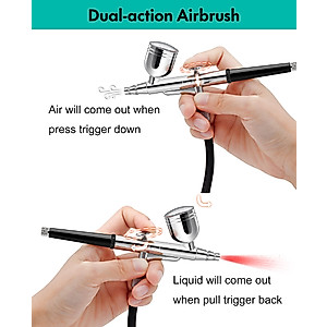 Gocheer Airbrush Kit with Air Compressor, 48 PSI High Pressure Air Brush Non-Clogging with 0.2/0.3/0.5mm Nozzle/Cleaning Sets, Ideal for Painting, Modeling, Cake Decor, Pastry, Makeup, Nail Art Black.